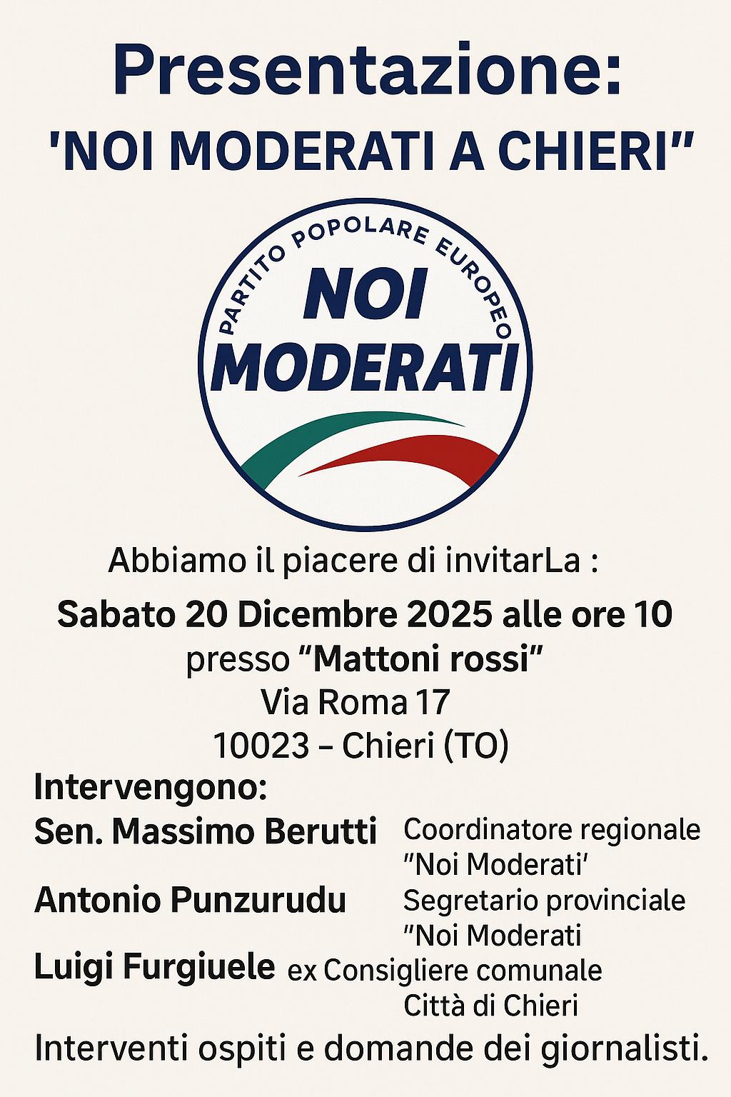 "Noi Moderati a Chieri" si presenta ufficialmente il 20 dicembre ...